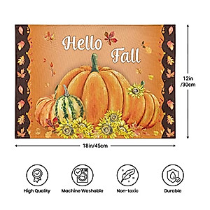 Thanksgiving Placemats Set of 6, Fall Pumpkin Sunflower Heat Resistant Dining Table Placemats, Autumn Leaf Macrame Square Washable Wipeable Linen Fabric Cloth Place Mats for Holiday Kitchen Decor
