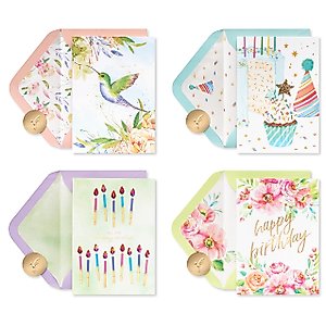 Papyrus Deluxe Boxed Birthday Card Assortment, Floral and Candles (4-Count)