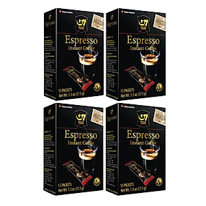 Trung Nguyen — G7 Instant Coffee — Espresso — 100% Arabica Coffee — Strong and Bold — Instant Vietnamese Coffee (15 Packets/Box, 4-Pack)