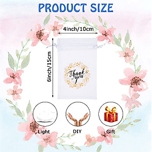 100 Pieces Thank You Bags Sheer Organza Bags, Small Jewelry Present Bags with Drawstring, 4 x 6 Mesh Wedding Party Favor Bags for Sachet, Jewelry, Candy, Soap, Makeup Organza Tulle Favor Bags (White)