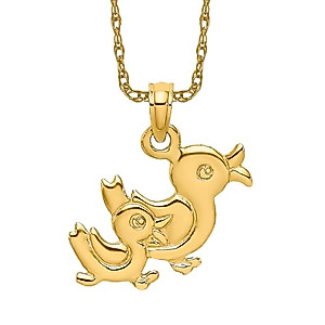 IceCarats 14K Yellow Gold Two Mallard Ducks Necklace Bird Pendant Charm 18mm x 17.3mm Only