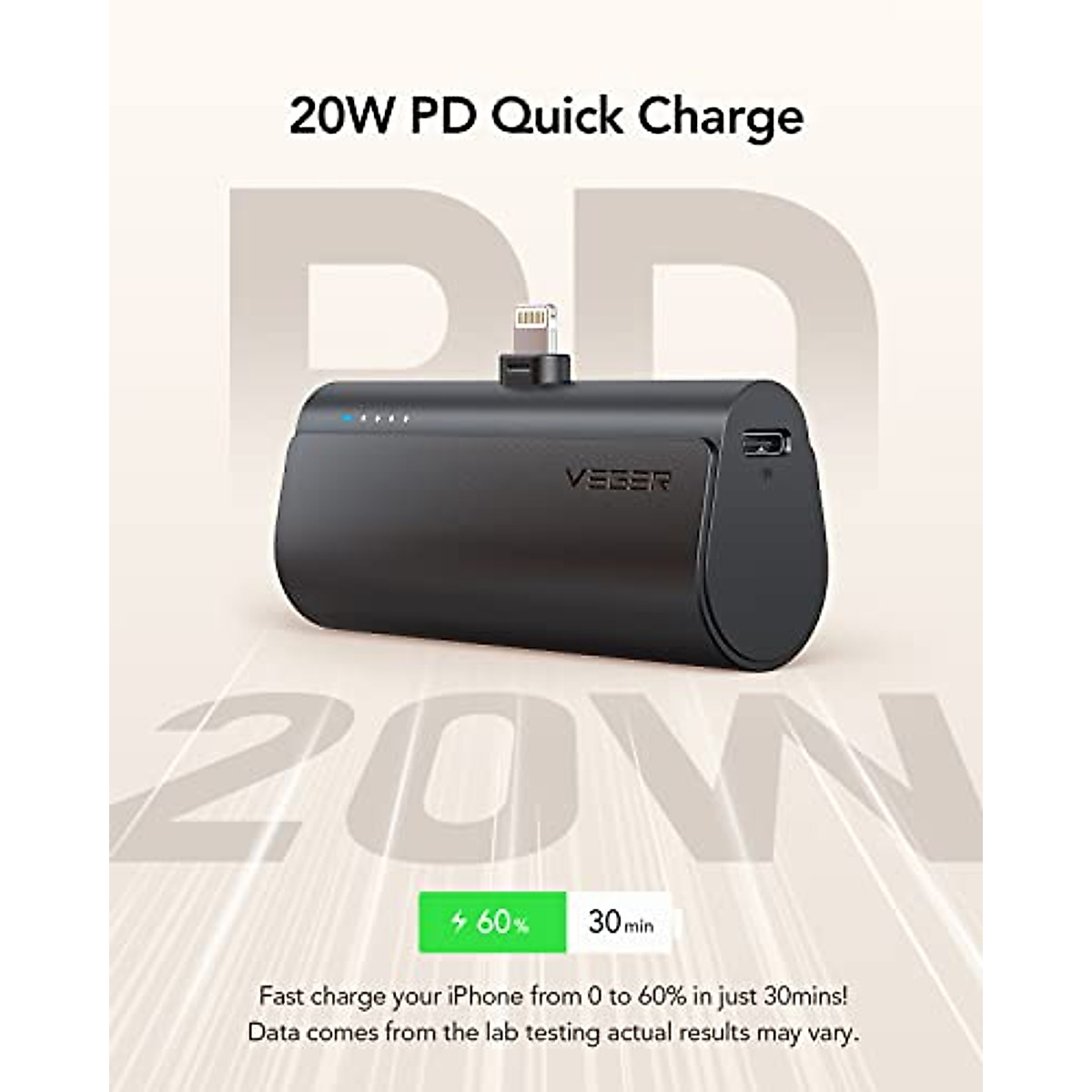 VEGER 2 Packs of 5000mAh Small Portable Chargers for iPhone, Mini Fast Charging 20W PD Power Bank Cordless Portable External Battery Pack for iPhone 13, 12, 11, 8, 7, XS Max, Pro Max, AirPods