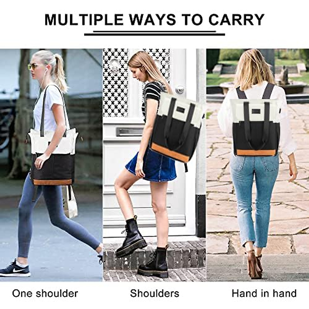 Orvilly Laptop Tote Backpack Purse for Women, Stylish College School Travel Casual Daypack Bookbag, Work Shopping Small Bag Light Weight For Men Girls Boys Student Fits 14 Inch Netbook-Black