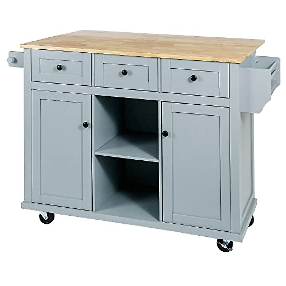 AnQuipet Kitchen Islands on Wheels with Wood Top, Farmhouse Kitchen Island with Adjustable Shelf, 3 Drawers and Open Shelves for Rolling Kitchen cart,Lockable Casters