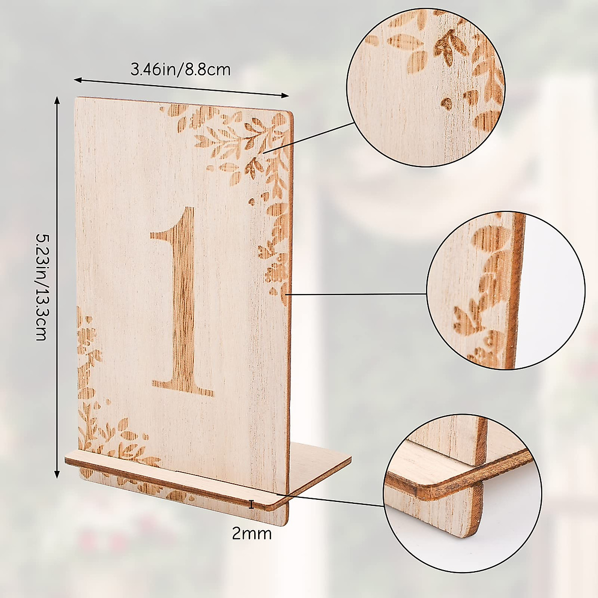 URROMA Wedding Wooden Table Numbers with Wooden Base,1-10 Rustic Wedding Centerpieces for Tables Number Wooden Sign for Party Decor