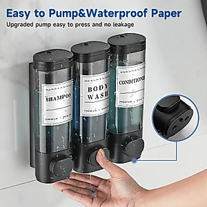 Shampoo and Conditioner Dispenser,Shower Soap Dispenser 3 Chamber No Drill Wall-Mounted Shampoo Dispenser for Shower Wall Mounted Shower Dispenser for Bathroom Hotel Large Capacity,Black