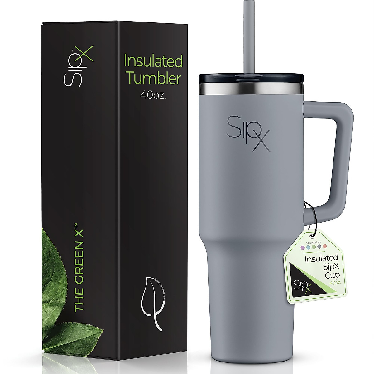 SIPX™ Insulated Tumbler With Lid And Straw, 40oz. Tumbler With Handle Keeps Cold 12 Hours, Water Bottle Thermos With Lid, BPA-Free Reusable Insulated Coffee Tumblers, Travel Mug Great For Beach Party