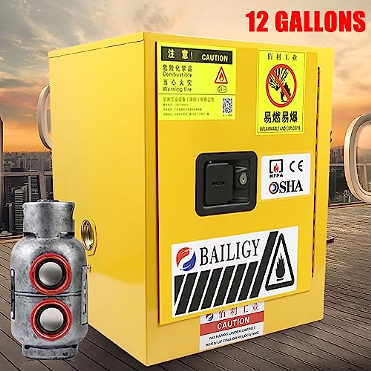 DYRABREST Safety Storage Cabinet for Liquids Fireproof Leakproof Cabinet with Manual Doors Cold Rolled Steel Flammable Cabinet(Yellow) (12 Gallon)