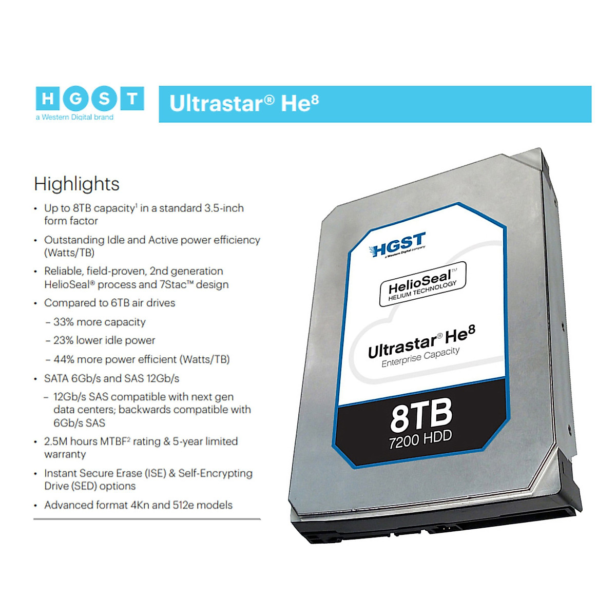 HGST HUH728080ALE600 0F25739 8000GB 7,2K RPM SATA 128MB 3.5" HDD