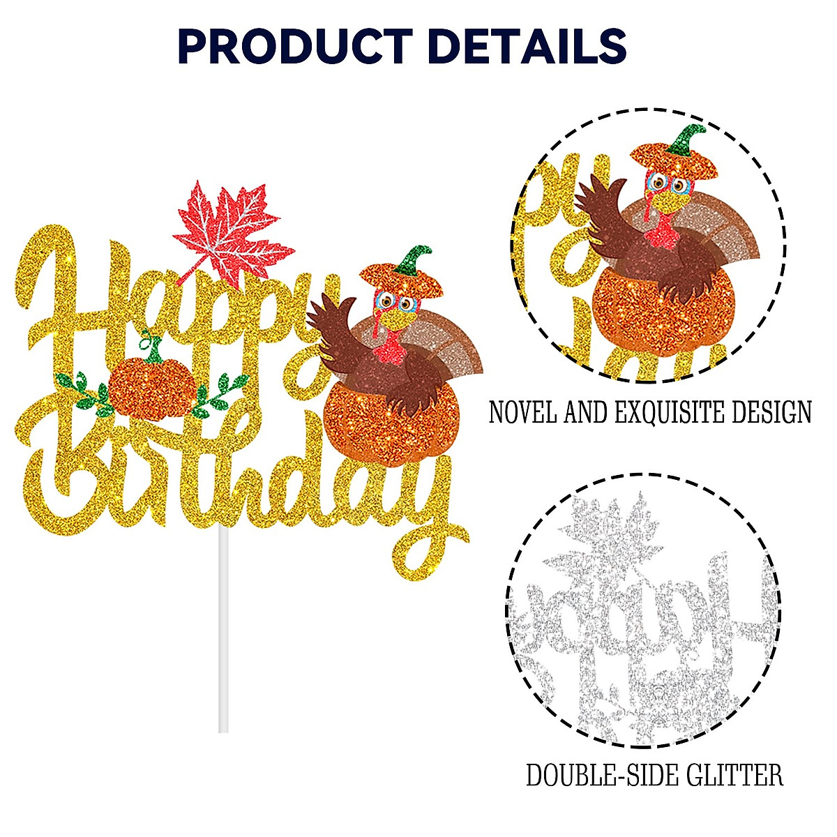 Thanksgiving Happy Birthday Cake Topper - Happy Friendsgiving Cake Topper - Autumn Fall Harvest Maple Pumpkin Picks Holiday Friends Party Supplies