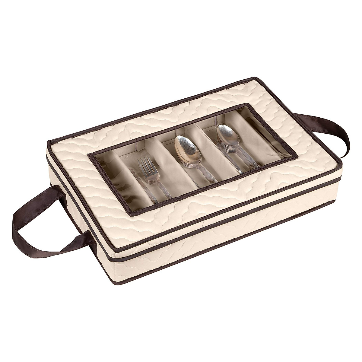 Flatware Storage Case - Tableware Utensil Chest - Durable 5 Compartment Silverware Container with Removable Lid and Easy to Carry Handles - Large Capacity Keeps Your Cutlery Organized and Protected