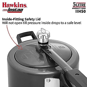 Hawkins 5 Litre Instaa Pressure Cooker, Induction Inner Lid Cooker, Tall Body Hard Anodised Cooker, Best Black Cooker, Black (IIH50)
