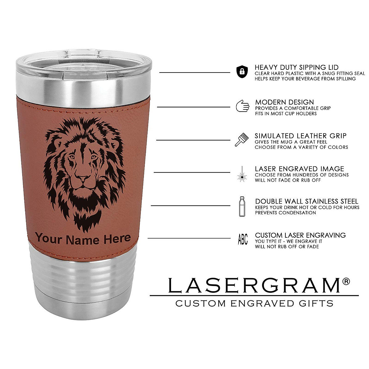 LaserGram 20oz Vacuum Insulated Tumbler Mug, MD Medical Doctor, Personalized Engraving Included (Faux Leather, Dark Brown)