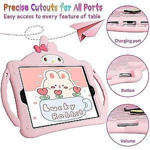 JAKPAK for iPad 5th Generation Case Kids iPad 6th Gen iPad Air 2/Pro Case with Screen Protector Lanyard for Girls,Soft Silicone iPad Cover with Handle Kickstand for iPad 9.7 inch