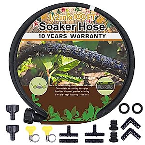 1/2’’ Soaker Hose 100 Ft for Garden Beds , Soaker Hoses for Garden 100 Ft, Garden Soaker Hose 25 Ft Drip Hoses for Garden Drip Garden Hose Irrigation System (100 feet)