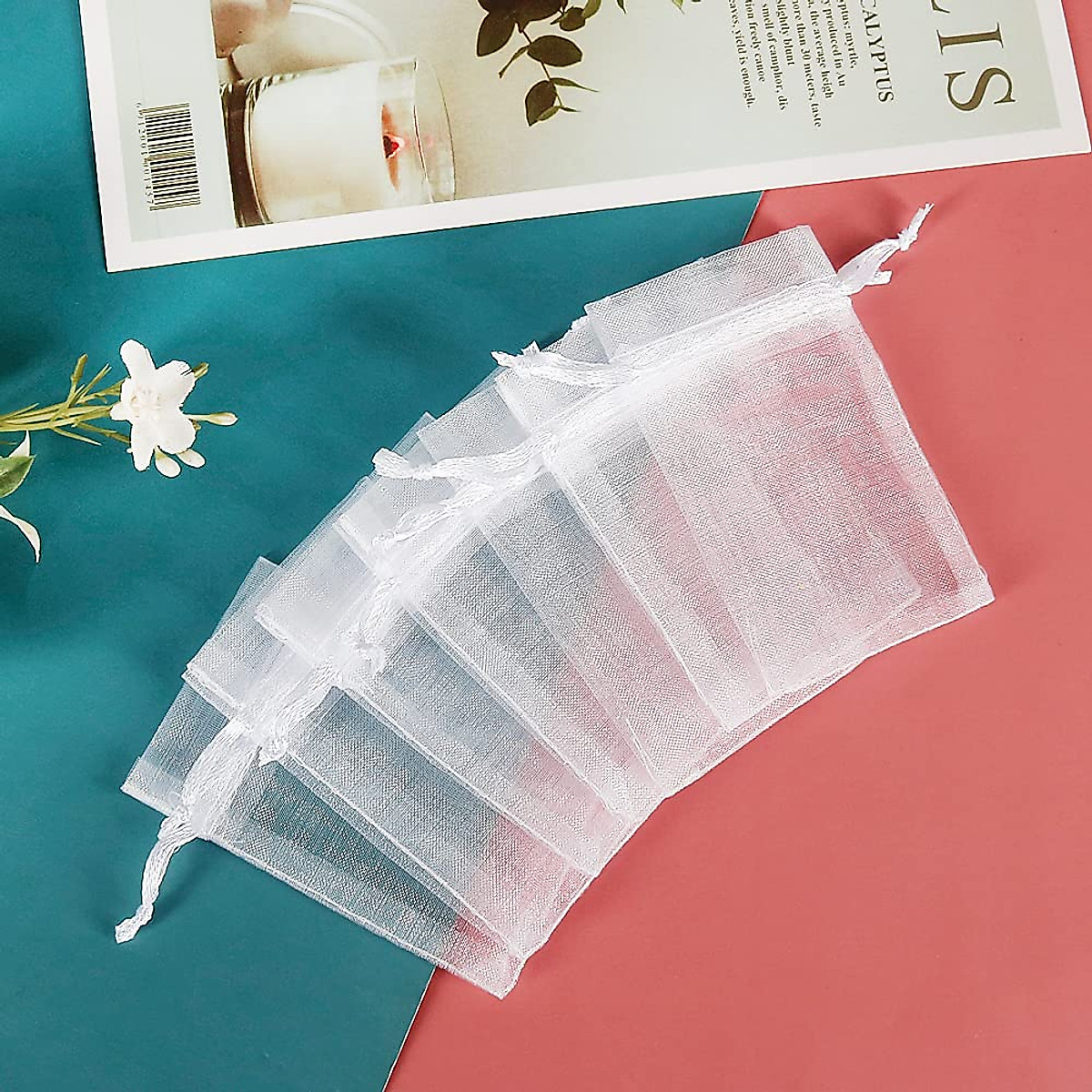 YQL Mini Organza Bags,100PCS 2x3 Inch White Organza Jewelry Pouches Mini Mesh Bags Organza Drawstring Bags Wedding Party Christmas Gift Candy Bag