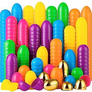 JOYIN 50PCS Plastic Easter Eggs, Empty 2.3" 44PCS Colorful with 6PCS Golden Eggs Bulk Fillable for Easter Hunt Party Favor Basket Stuffers Filler Classroom Prize Supplies Decor