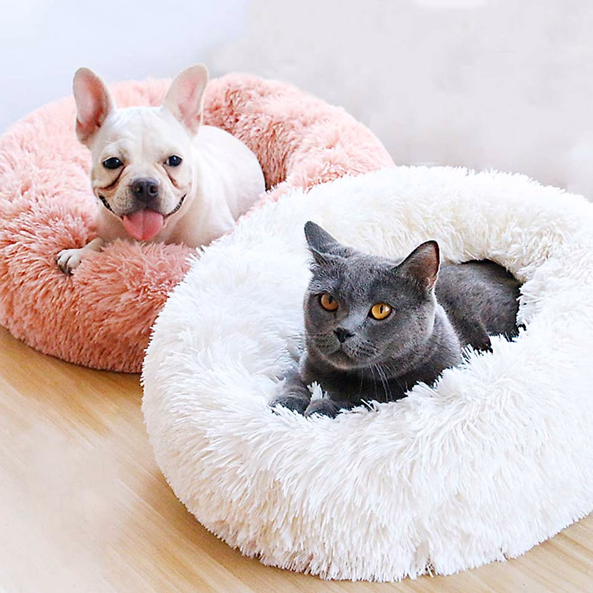 tinysiry Dog Kennel, Warm Comfortable Modern Style Round Cat Dog Nest, Non-Slip Long Plush Pet Bed Black 40cm