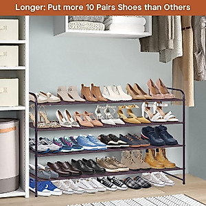 KIMBORA 4 Tier Long Shoe Rack for Closet, Wide Shoe Storage Organizer Stackable Shoe Shelf for Floor, Bedroom 30-Pairs (Bronze)