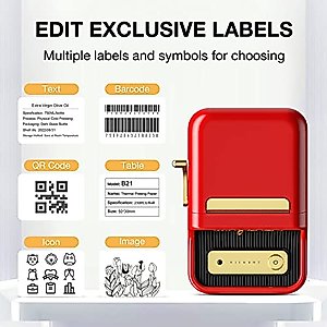NIIMBOT B21 Inkless Label Maker, Mini Thermal Label Maker Compatible with iOS & Android, for Home Organization, Business, Barcode, QR Code, with 1 Pack 1.96x1.18 inch White Label, Red