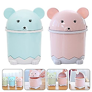 Mini Trash Can with Lid Desktop Cartoon Garbage Bucket Small Garbage Can Tiny Waste Basket Covered Closable Trash Bin for Office Pink Blue 2pcs