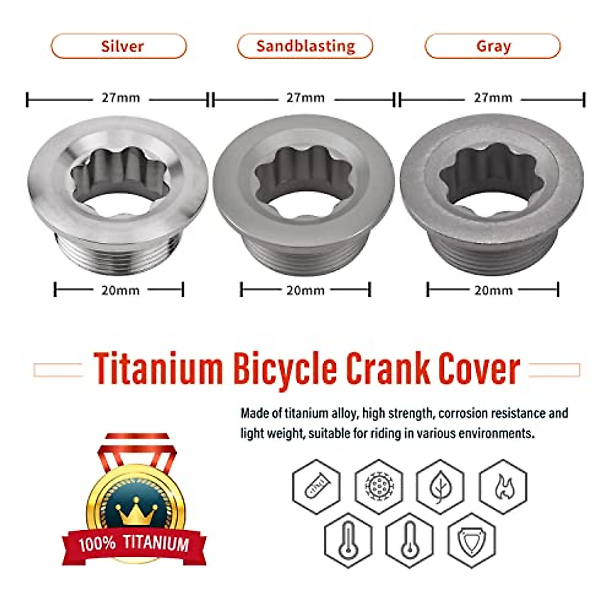TiTo Titanium Bike Crank Cover M20 Screw Titanium Alloy Bicycle Crank Arm Fixing Bolt Thread Cover Cap for Road Bike MTB（Sandblasting）