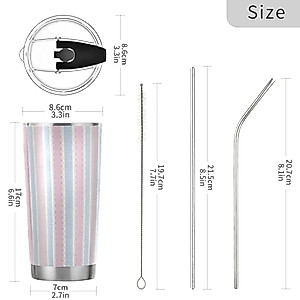 Amooorous Blue and Pink Cute Lace Stripes Stainless Steel cups with lids reusable Leak-proof Lid and Straw mugs for coffee for travel safe tumblers with lids vaso para cafe 20oz