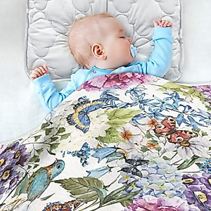 Coikll Floral Bird Butterfly Baby Blanket Cotton Cozy Throw Blanket Warm Nursery Swaddle Receiving Toddler Blankets 30" x 40