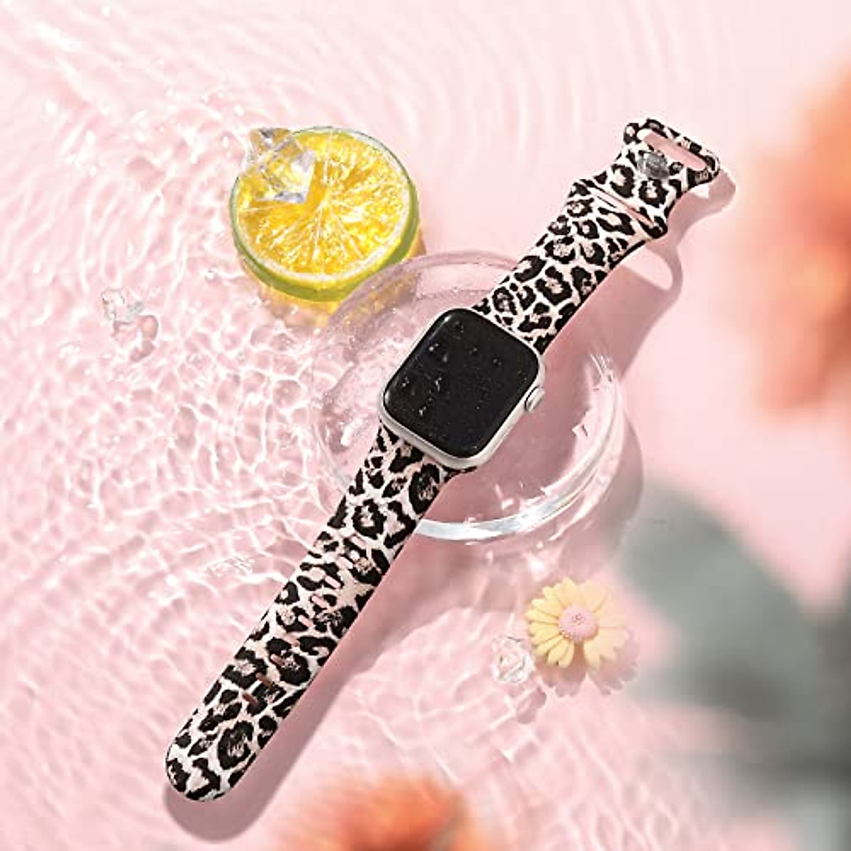 Easuny Compatible with Apple Watch Band 38mm 40mm 41mm 42mm 44mm 45mm 49mm for Women Men, Durable Silicone Sport Wristbands Bracelet Waterproof for iWatch SE Series 8 7 6 5 4 3 2 1 Ultra, Leopard S/M