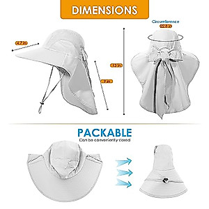 Womens Sun Hat UV Protection, Foldable Waterproof Wide Brim Bucket Hats with Neck Flap for Summer Beach Fishing Hiking Light Grey