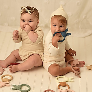 Silicone Baby Bunny Teething Toys - Silicone Teether Toys for Babies 0-6 Months - Cute Animal-Shaped Teething Relief, Easy to Clean Teething Ring - Newborn Essentials Must Have (Bunny/Denim)