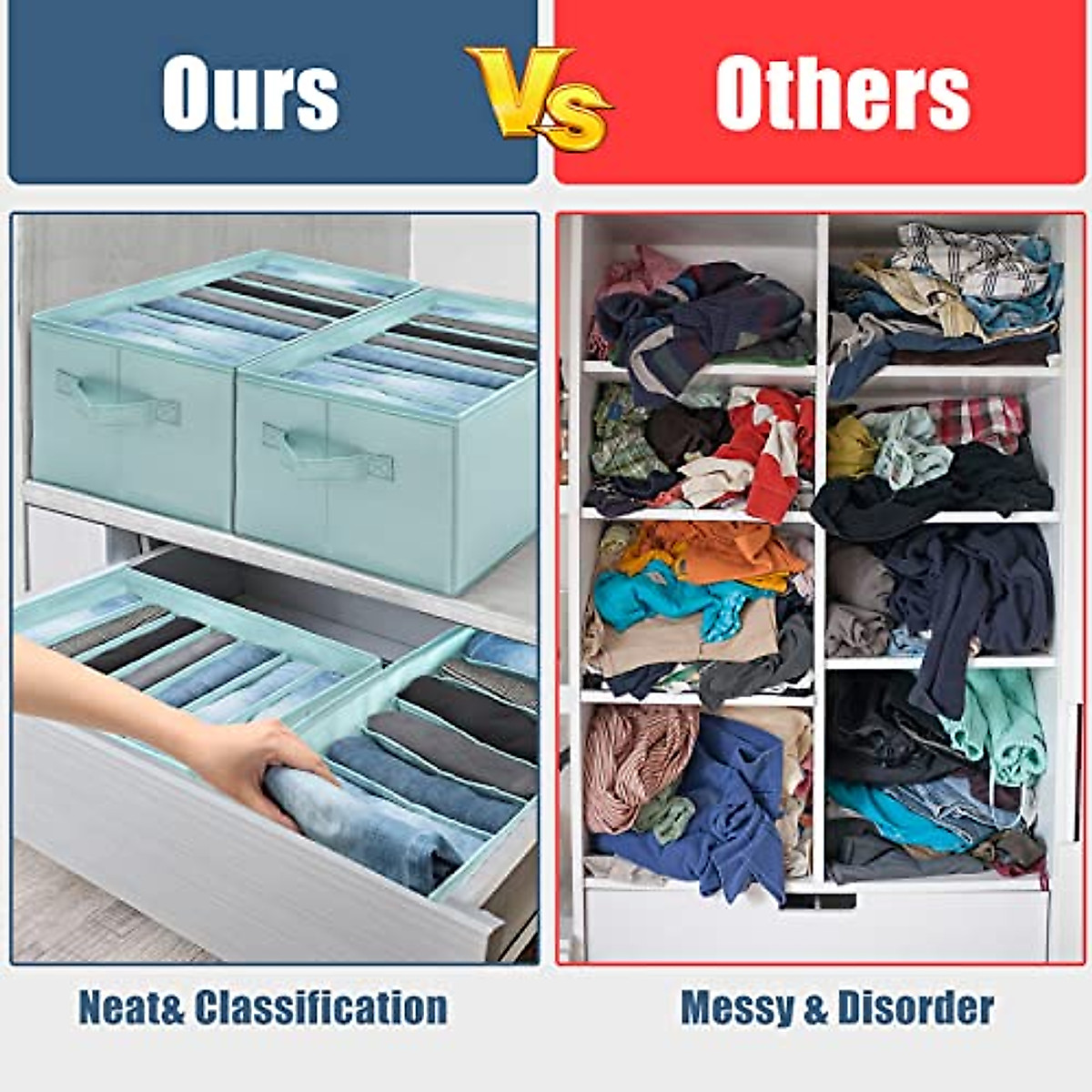 Wardrobe Clothes Organizer for Jeans Drawer Organizer for Folded Clothes with Handle Foldable Closet Organizer Storage Box for Jeans T-shirt Pants Sweater Kids Clothes Drawer Dividers 7 Grids 2PCS