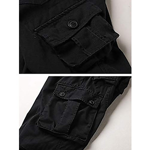 TRGPSG Men's Wild Cargo Pants, Camo Pants Cotton Casual Work Hiking Pants with 8 Pockets(No Belt) 5337 Black 32