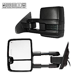 MOTOOS Towing Mirrors Replacement for 2015 2016 2017 2018 Chevy Silverado GMC Sierra 1500 2500 HD 3500 HD Power Heated Manual Telescoping with Smoked LED Turn Signals Rear View Side Tow Mirrors Pair
