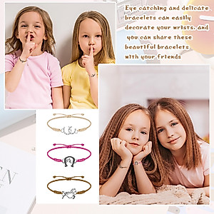 Sureio 48 Pcs Horse Rope Braided Bracelet Gifts Bulk Horse Goodie Party Favors Western Cowgirl Cowboy Adjustable Wedding Bridal Shower Bracelets for Women (Rose Red, Light Brown, Dark Brown)