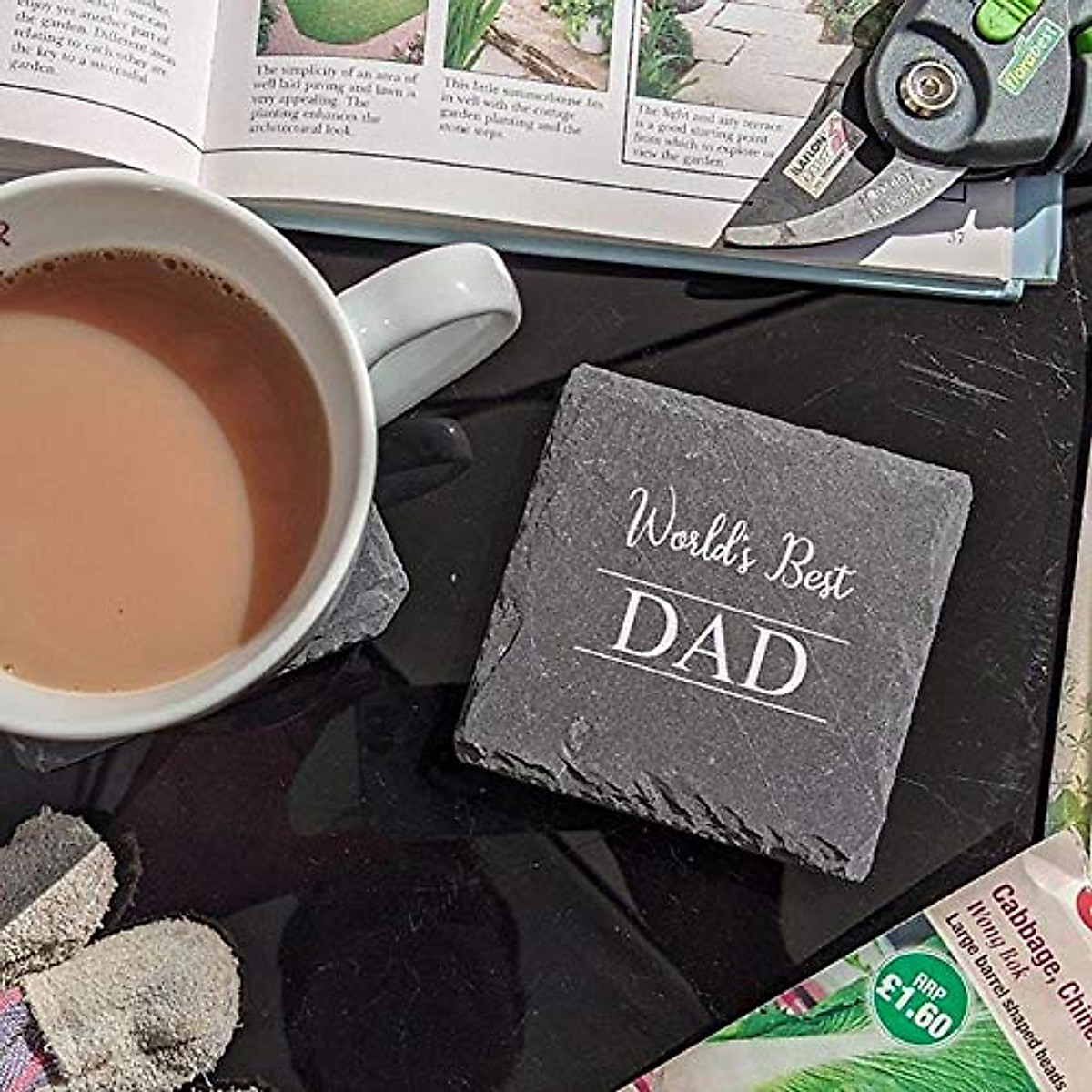 12 Pack 4 x 4 Inch Gorgeous Black Slate Stone Coasters Bulk Square Slate Stone Cup Coaster for Drink Bar Kitchen Home, Handmade Natural Rough Edge, Set of 12