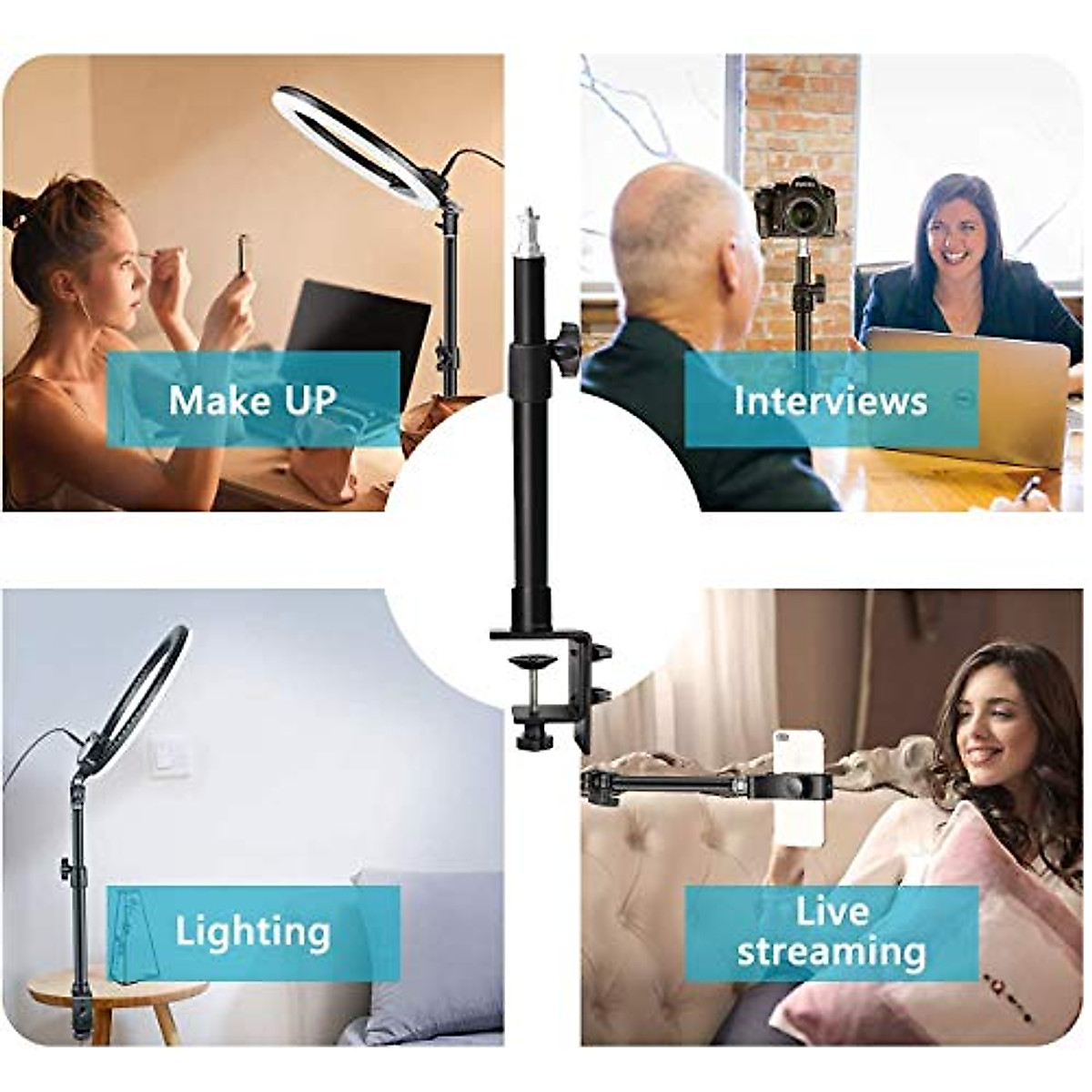 Overhead Phone Stand, Multi-Purpose Desktop Video Mount Holder Compatible with iPhone Samsung Smartphone Cameras Webcams Light Panels, for Nail Art, Baking, Crafting, Ceramics, Makeup, Online Course