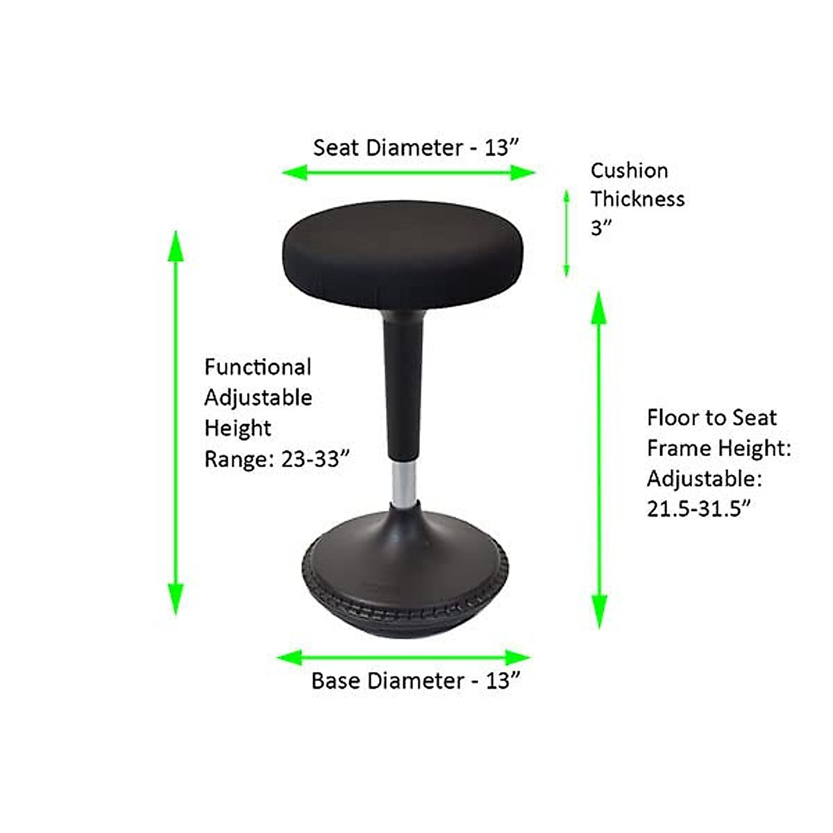 WOBBLE STOOL Standing Desk Chair ergonomic tall adjustable height sit stand-up office balance drafting bar swiveling leaning perch perching high swivels 360 computer adults kids active sitting black