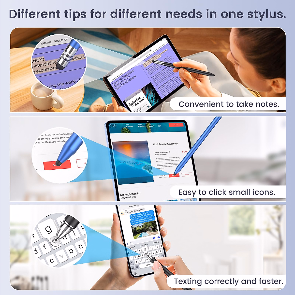 Stylus Pen for iPad iPhone, Styluslink 3 in 1 Universal Capacitive Stylus Pen for Touchscreen iPhone iPad Air Mini Pro Android Phone Chromebook Tablet Sumsung Laptop All Touchscreens (2 Pack)