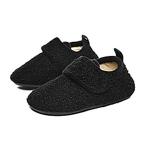HONCAN Toddler Kids Winter Warm House Slippers Shoes Home Bedroom Indoor Outdoor Anti-Slip Rubber Sole For Baby Boys and Girls(HC22206Black25)