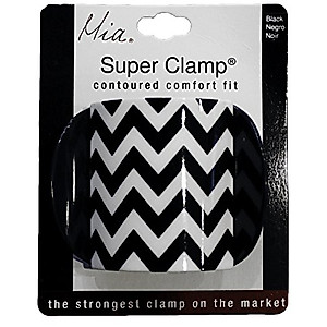 Mia Super Clamp-Strong Jaw Clamp For Hair-Comfortable Contour Fit & Hidden Spring-Beautiful Black & White-Fashionable & Pretty Herringbone Chevron Print (1pc)