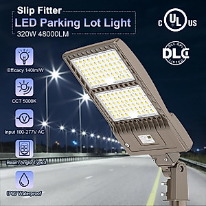 NUOGUAN LED Parking Lot Light with Slip Fitter, UL DLC Listed, 5000K Shoebox Pole Light, IP65 Waterproof Commercial Street Area Lighting for Roadway/Driveway/Yard(320W,100-277V)