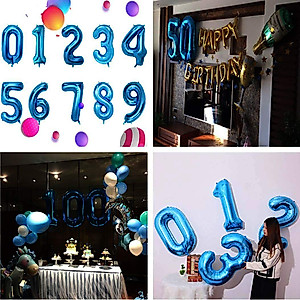 40 Inch Blue Jumbo Digital Number Balloons 0 Huge Giant Balloons Foil Mylar Balloons for Birthday Party,Wedding, Bridal Shower Engagement Photo Shoot, Anniversary
