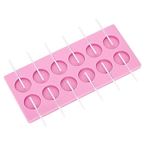 V-fox 2x12-Capacity Round Chocolate Hard Candy Silicone Lollipop Molds with 140 count Lollypop Sucker Sticks for Halloween Christmas Parties