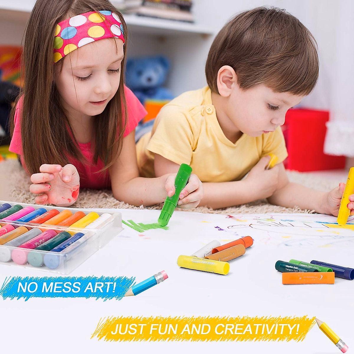 MayMoi Tempera Paint Sticks, Bright Colors Tempera Paint Sticks Quick Drying, Easy to Color and Washable Paint Crayons for Kids and Students (12 Colors)