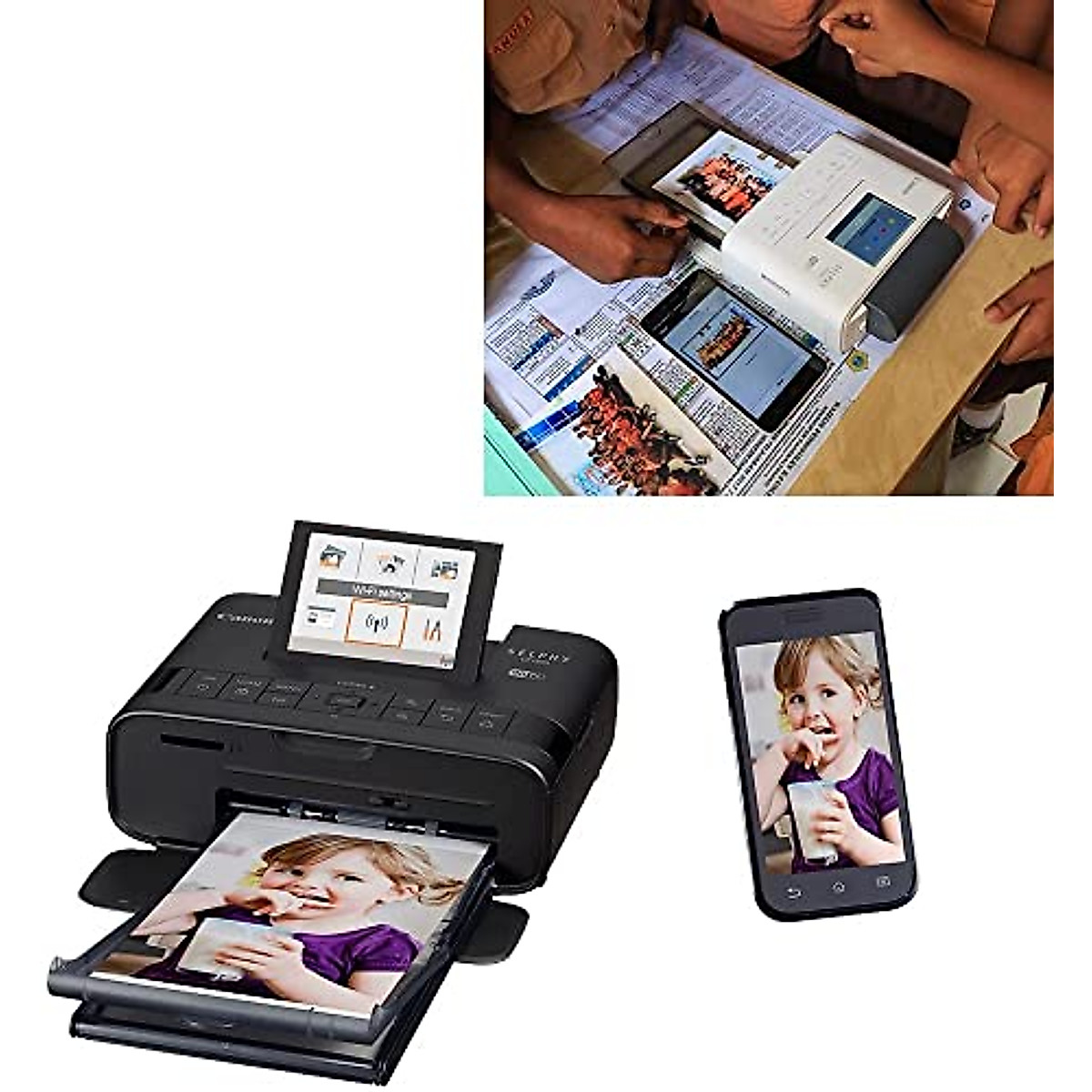 Canon SELPHY CP1300 Desktop or Portable Inkjet Laser Wireless Compact (4x6 Label) Photo Printer (Black) Canon KP-108IN Color Ink Paper Set | Includes USB Printer Cable Gentle Cleaning Cloth