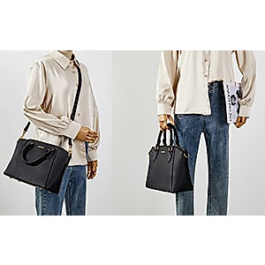 Satchel Handbags For Women Genuine Leather Shoulder Tote Handbags With Adjustable Strap (Black)