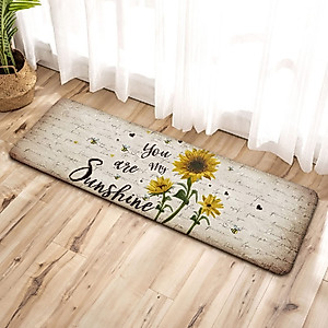 Briskdecor Kitchen Rugs and Mats Set, Absorbent Soft Non-Skid Rubber Backing Area Rugs, Sunflower Washable Floor Comfort Mats and Carpet Runner, 20 Inch x 48 Inch, Yellow