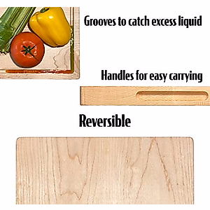 Wood Cutting Board Hard Maple 17x12x1.25 Inches Reversible with Handles and Juice Groove, Extra Thick Butcher Block Chopping Board Handmade By Ferrum.