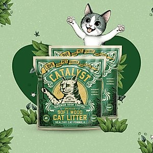 Catalyst Natural Soft Wood Cat Litter (2 Pack, 10lb Bags) - Superior Odor Control, Strong Clumping, Low Dust, and Biodegradable (10lb, Set of 2, Healthy Cat)